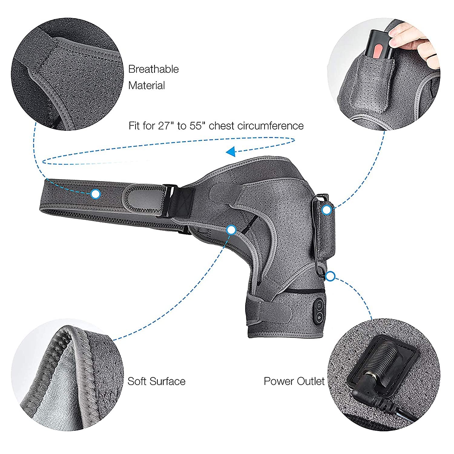 Cordless Heated Shoulder Wrap, Heated Shoulder Brace with Vibration, Shoulder Massager Heating Pad, Shoulder Support Brace Heated Pad for Shoulder Relax