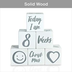 I'm Solid Wood Weekly Monthly Yearly Baby Milestone Age Blocks, Gender Neutral, Newborn Gifts & Keepsakes for Picture Props (6 Pcs/White)