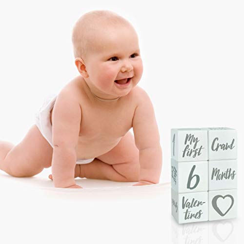 I'm Solid Wood Weekly Monthly Yearly Baby Milestone Age Blocks, Gender Neutral, Newborn Gifts & Keepsakes for Picture Props (6 Pcs/White)