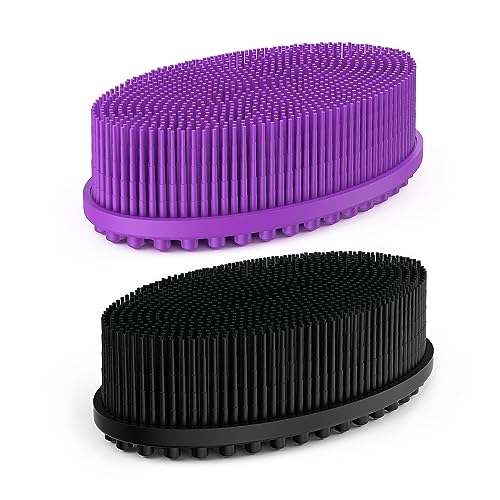 HEETA 2 Pack Silicone Body Scrubber, Gentle Exfoliating Body Scrubber, Shower Scrubber Silicone Loofah Brush, Easy to Clean, Gentle Massage with Body Brush for Kids Women Men All Kinds of Skin