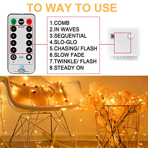 Koxly Outdoor String Lights 200 LED 66FT Long Fairy Tree Light with Remote Control Timer Waterproof Christmas Decorative Extendable Lights Plug in 8 Modes Twinkle Lights for Wedding Party Holiday