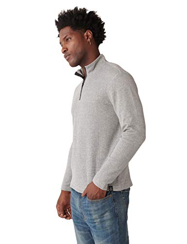 Lucky Brand Men's Long Sleeve French Rib Half Zip Mock Neck Pullover Sweatshirt, Heather Grey, M