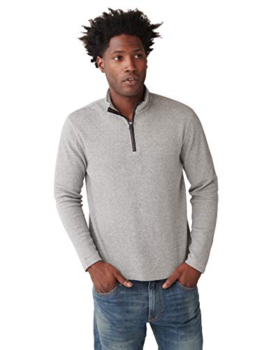 Lucky Brand Men's Long Sleeve French Rib Half Zip Mock Neck Pullover Sweatshirt, Heather Grey, M