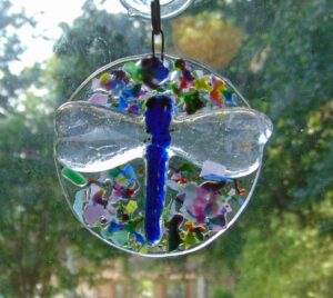 handmade iridescent cobalt blue dragonfly summer round garden ornament sun catcher