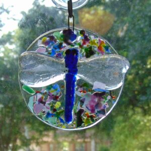 Handmade Iridescent Cobalt Blue Dragonfly Summer Round Garden Ornament Sun Catcher