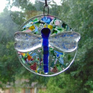 Handmade Iridescent Cobalt Blue Dragonfly Summer Round Garden Ornament Sun Catcher