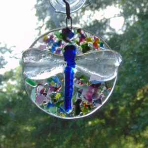 Handmade Iridescent Cobalt Blue Dragonfly Summer Round Garden Ornament Sun Catcher