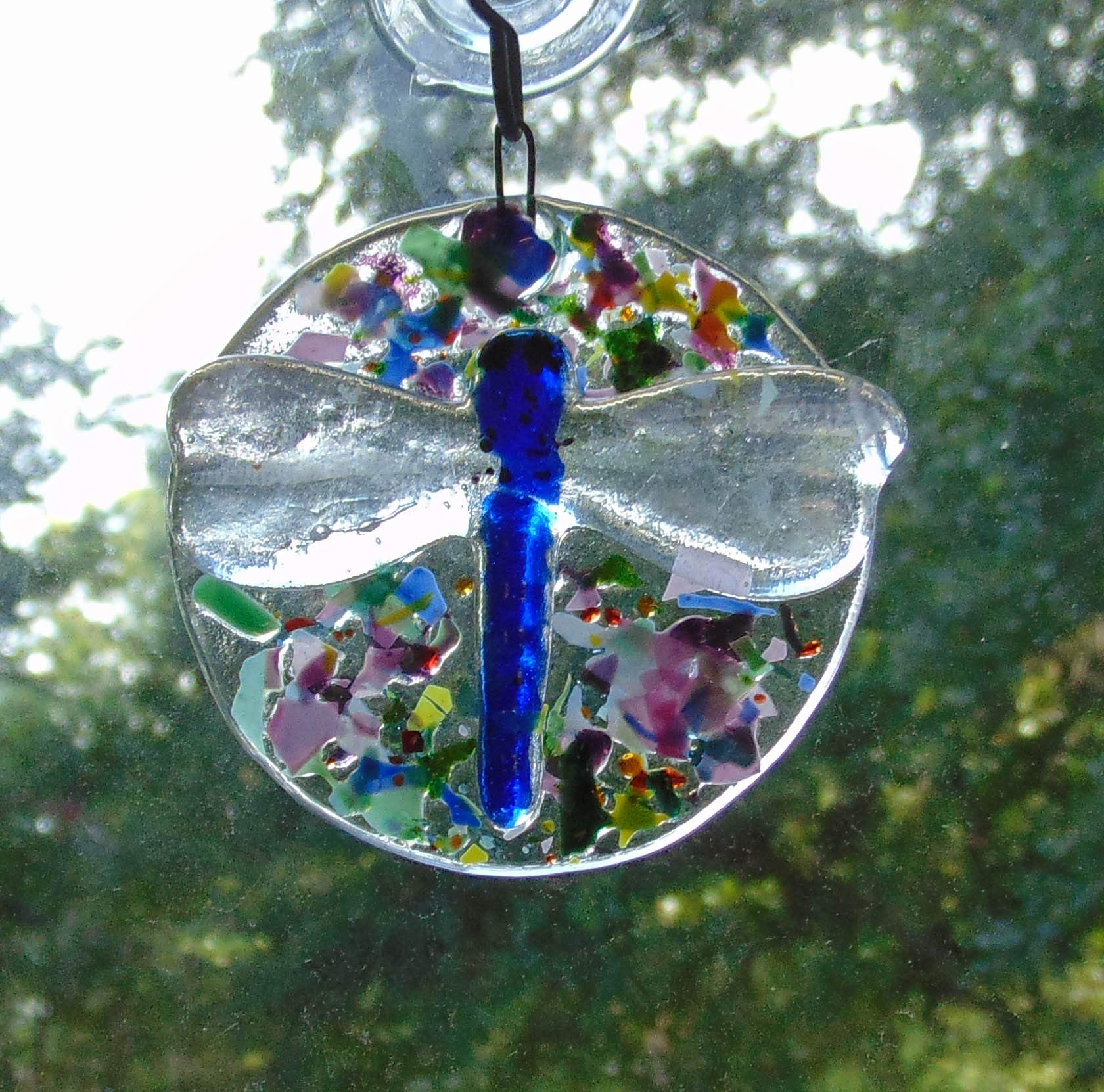 Handmade Iridescent Cobalt Blue Dragonfly Summer Round Garden Ornament Sun Catcher