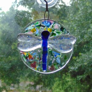 Handmade Iridescent Cobalt Blue Dragonfly Summer Round Garden Ornament Sun Catcher