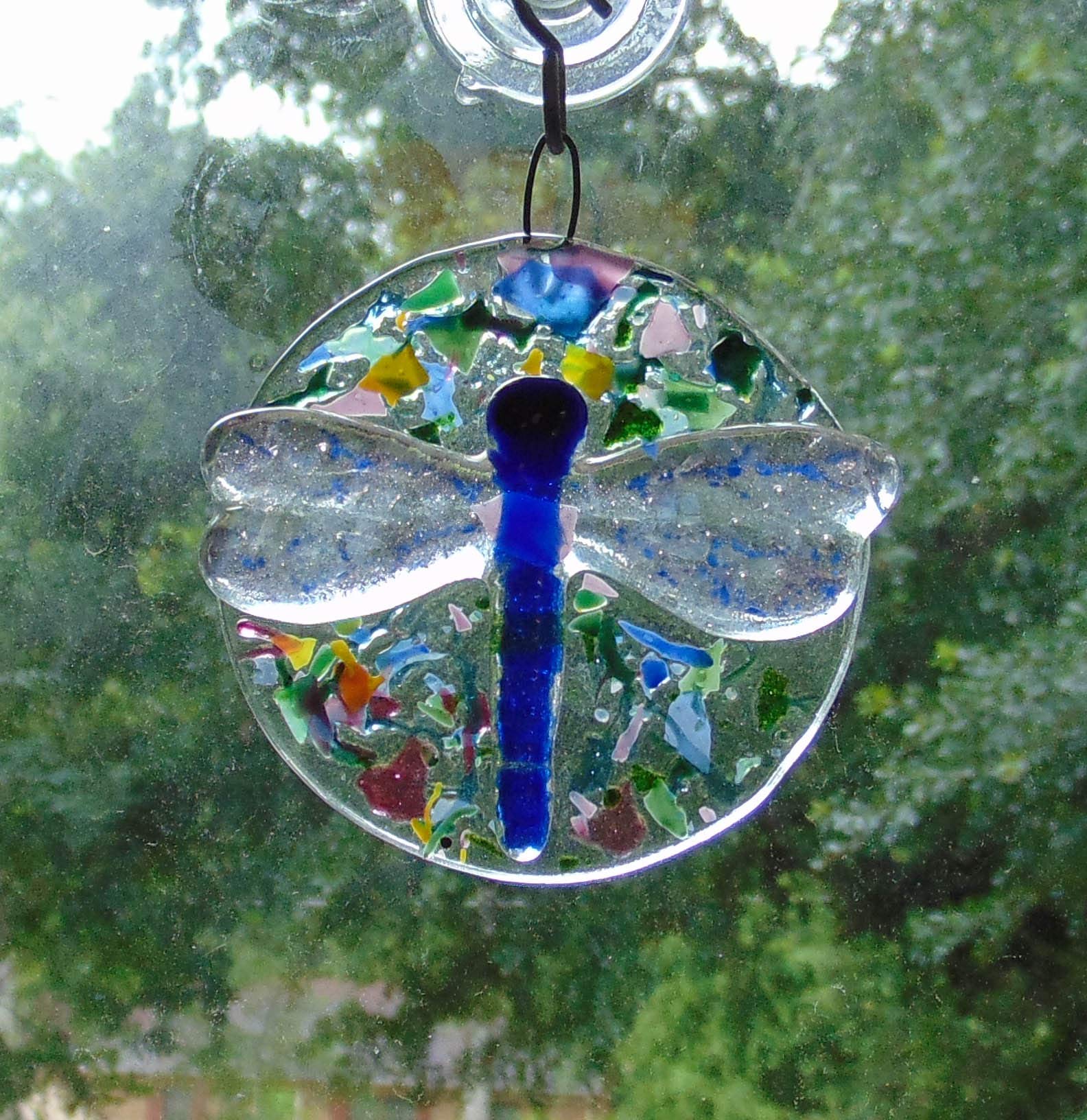 Handmade Iridescent Cobalt Blue Dragonfly Summer Round Garden Ornament Sun Catcher