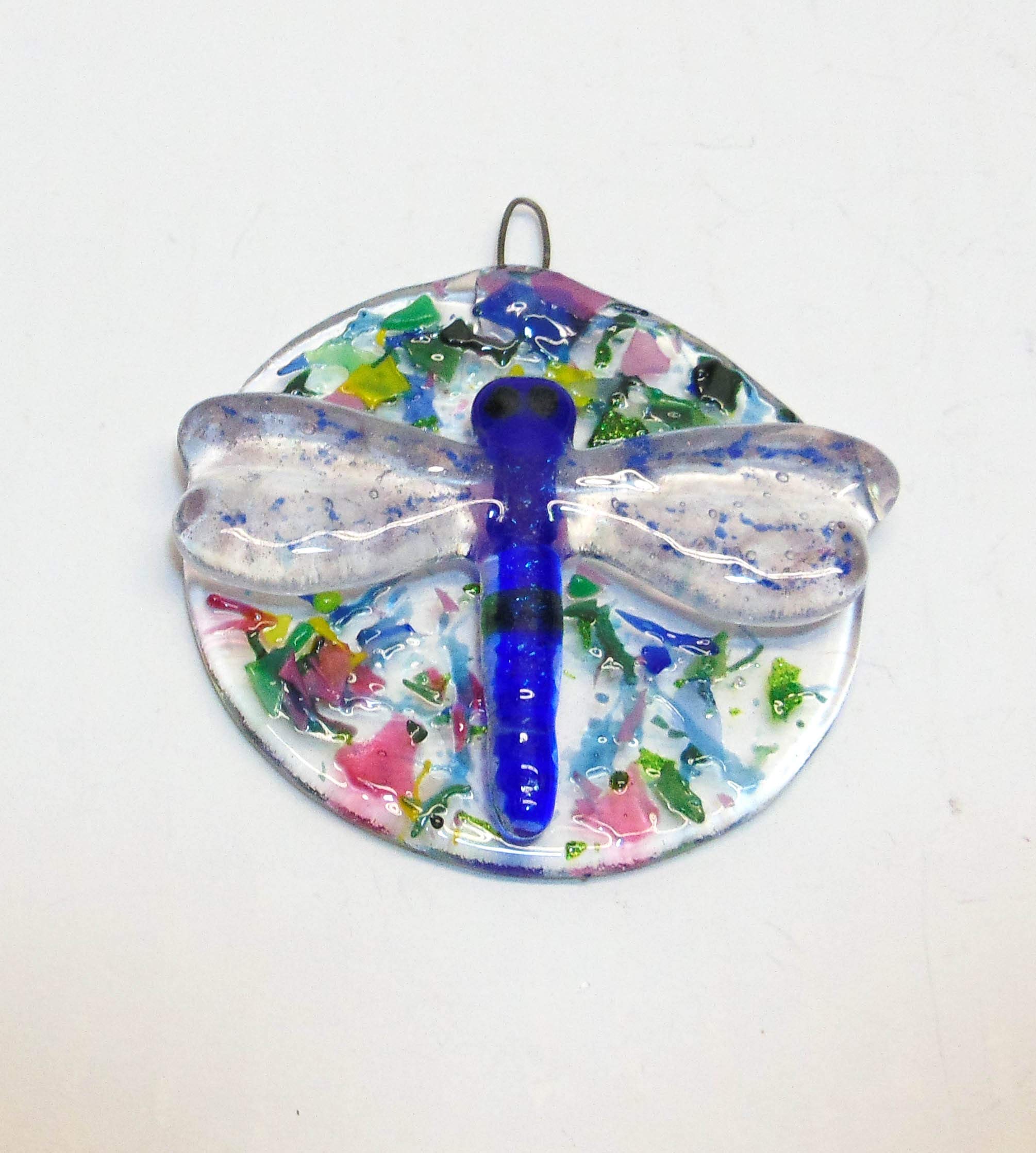 Handmade Iridescent Cobalt Blue Dragonfly Summer Round Garden Ornament Sun Catcher