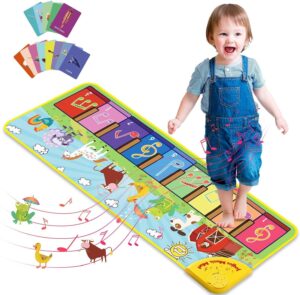 baby musical mats with 25 music sounds, musical toys child floor piano keyboard mat carpet animal blanket touch playmat early education toys for baby girls boys toddlers (1 to 5 years old)