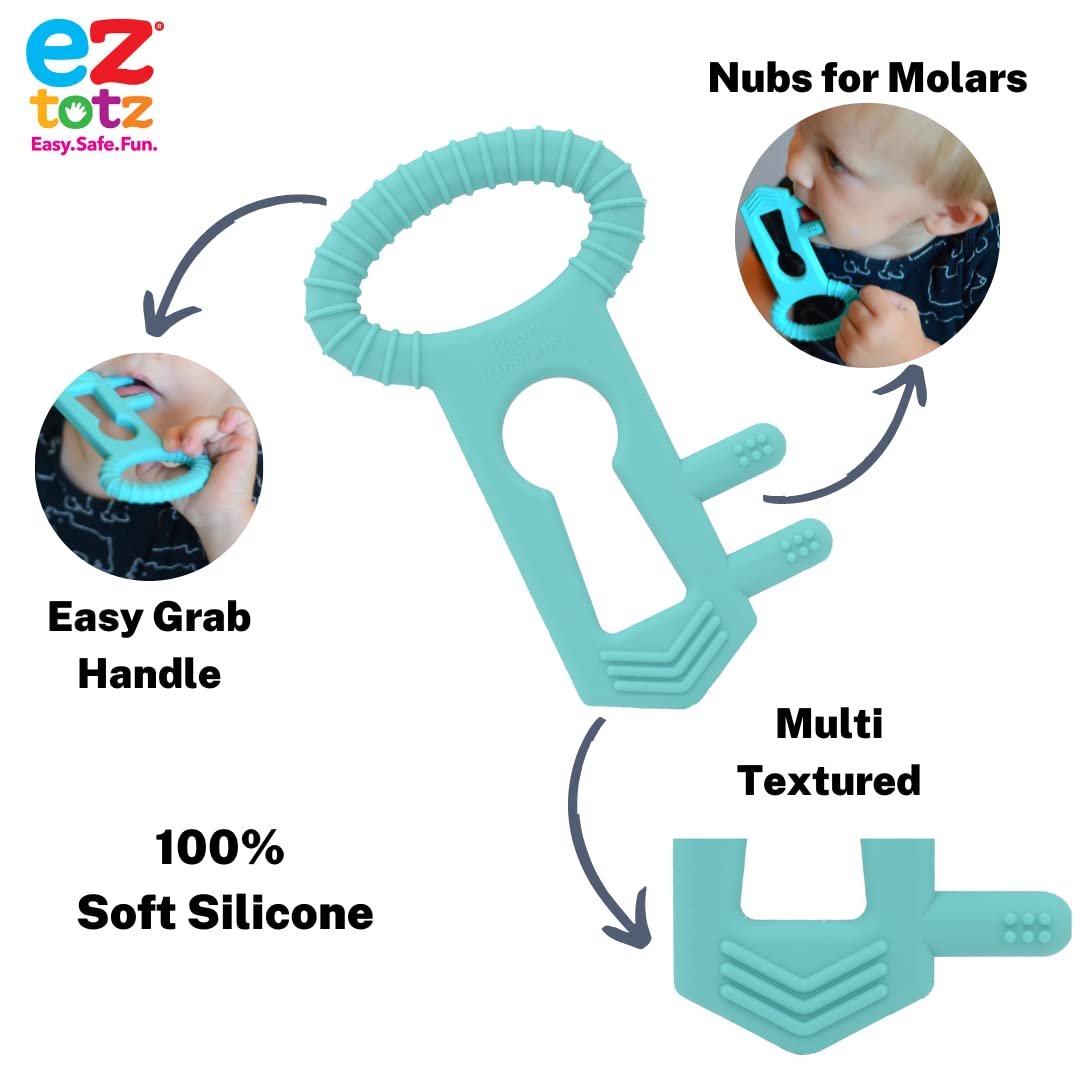 The Teething Key by Eztotz | Made in USA - BPA Free Silicone Baby Teether Toy for Infants Babies Toddlers | 0+ Months Easy Grip Multiple Texture Molar Reach - Great Baby Shower Registry Gift