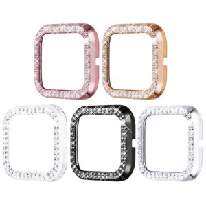 surace compatible for fitbit versa 2 case, bling crystal diamond frame protective case compatible for fitbit versa 2 smart watch (5 packs, rose gold/pink gold/black/silver/clear)