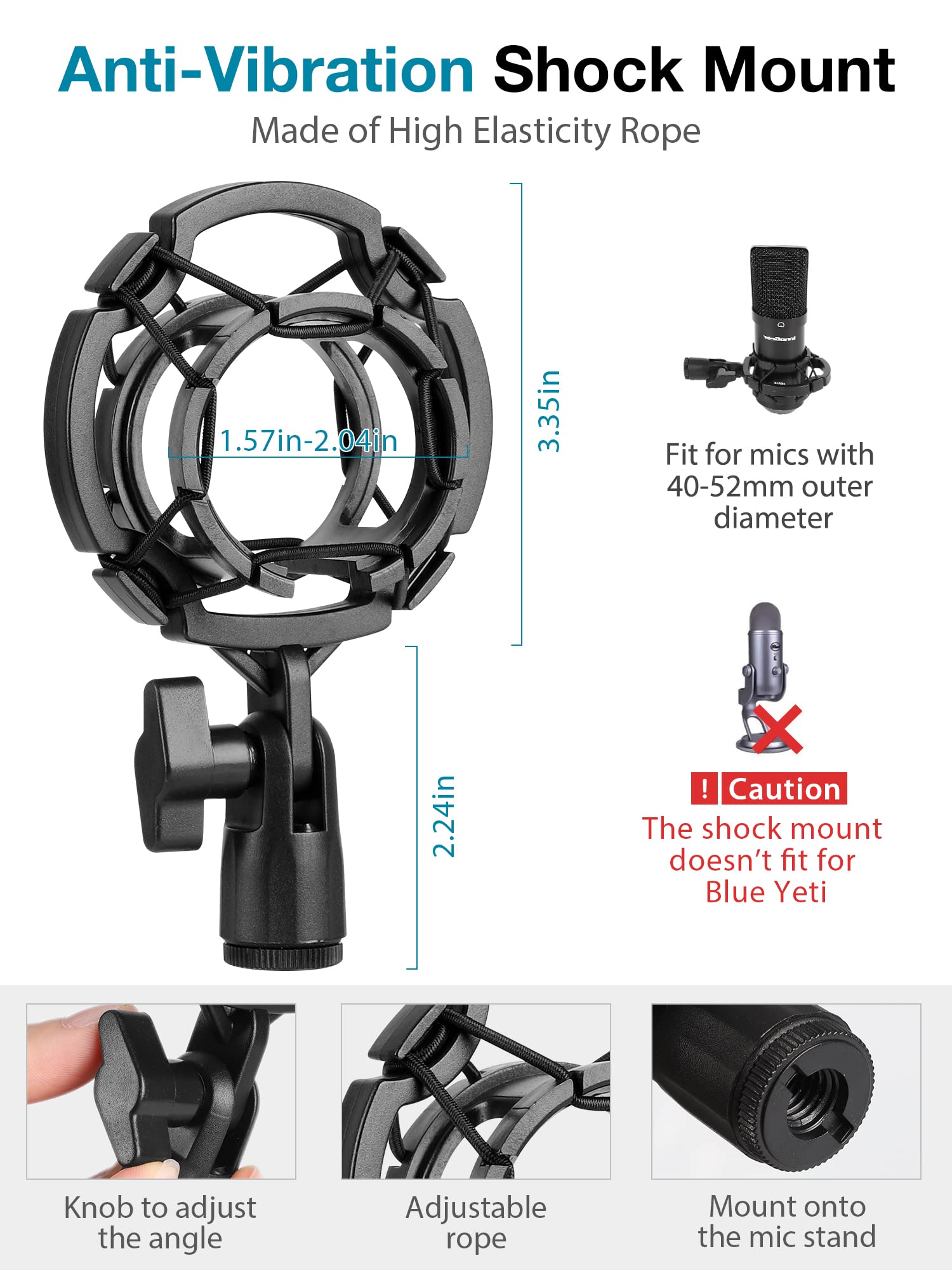 InnoGear Desktop Microphone Stand, Mic Stand Desk Table with Weighted Base Shock Mount Mic Clip 3/8" to 5/8" Adapter Adjustable Height for Hyper X QuadCast Fifine K669B AT2020 Shure SM58 PGA48