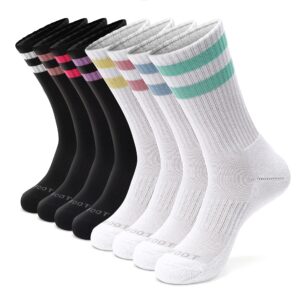 monfoot women's and men's 8 pairs athletic cushion crew socks striped medium, multipack