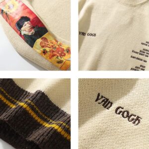 Aelfric Eden Van Gogh Sweater Oversized Pullover Sweater Cable Knit Sweater Men Graphic Sweater Beige