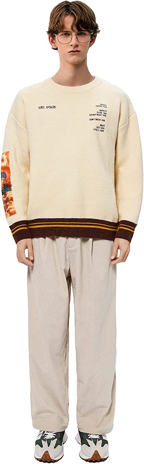 Aelfric Eden Van Gogh Sweater Oversized Pullover Sweater Cable Knit Sweater Men Graphic Sweater Beige