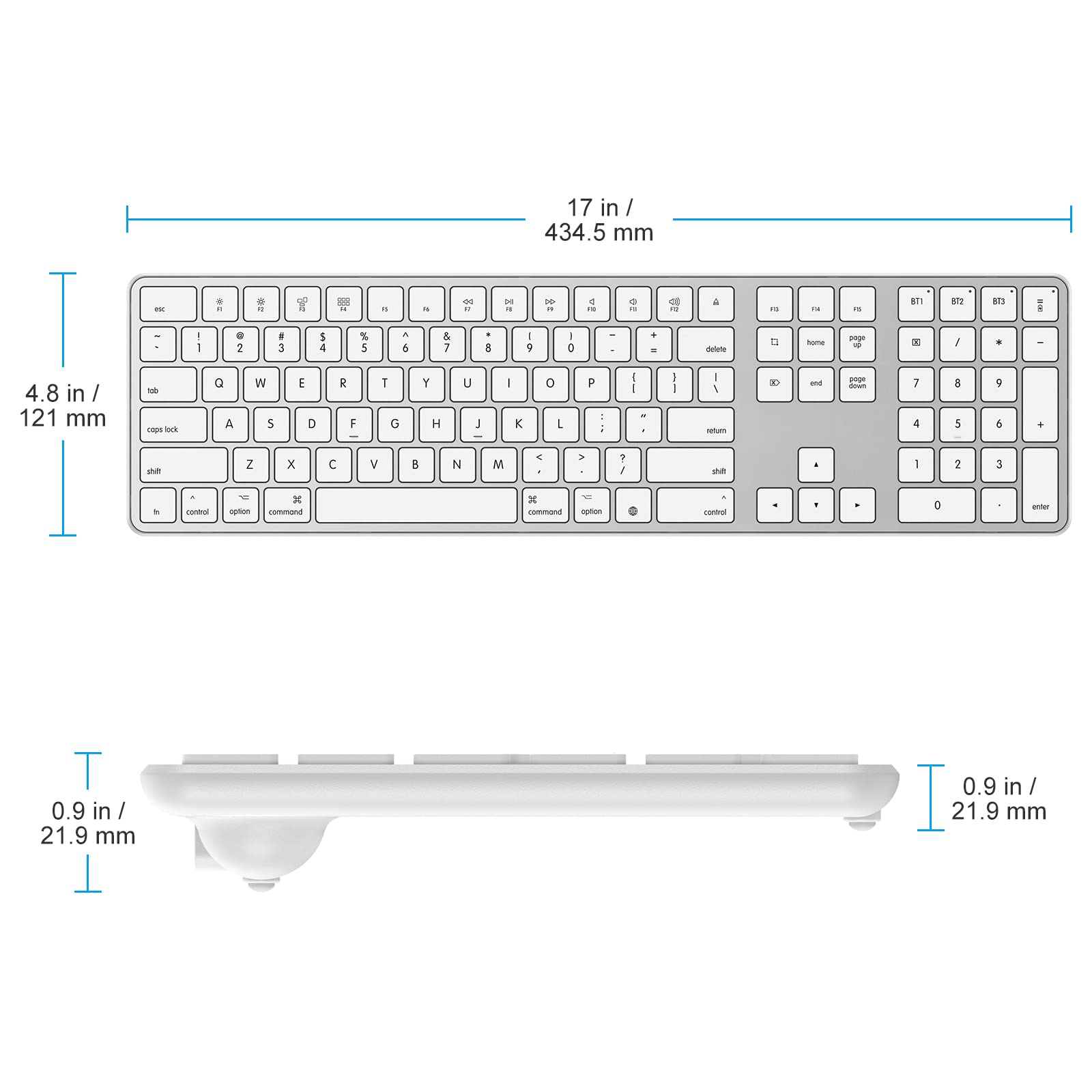 OMOTON Bluetooth Keyboard for Mac, Wireless Keyboard with Numeric Keypad, Multi-Device, Rechargeable, Compatible with MacBook Pro/Air, iMac, iMac Pro, Mac Mini, Mac Pro Laptop and PC (Silver)