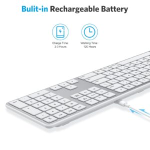 OMOTON Bluetooth Keyboard for Mac, Wireless Keyboard with Numeric Keypad, Multi-Device, Rechargeable, Compatible with MacBook Pro/Air, iMac, iMac Pro, Mac Mini, Mac Pro Laptop and PC (Silver)