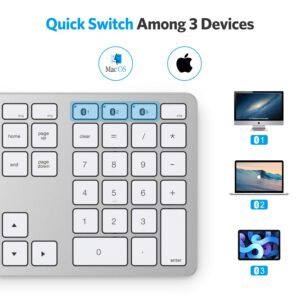 OMOTON Bluetooth Keyboard for Mac, Wireless Keyboard with Numeric Keypad, Multi-Device, Rechargeable, Compatible with MacBook Pro/Air, iMac, iMac Pro, Mac Mini, Mac Pro Laptop and PC (Silver)