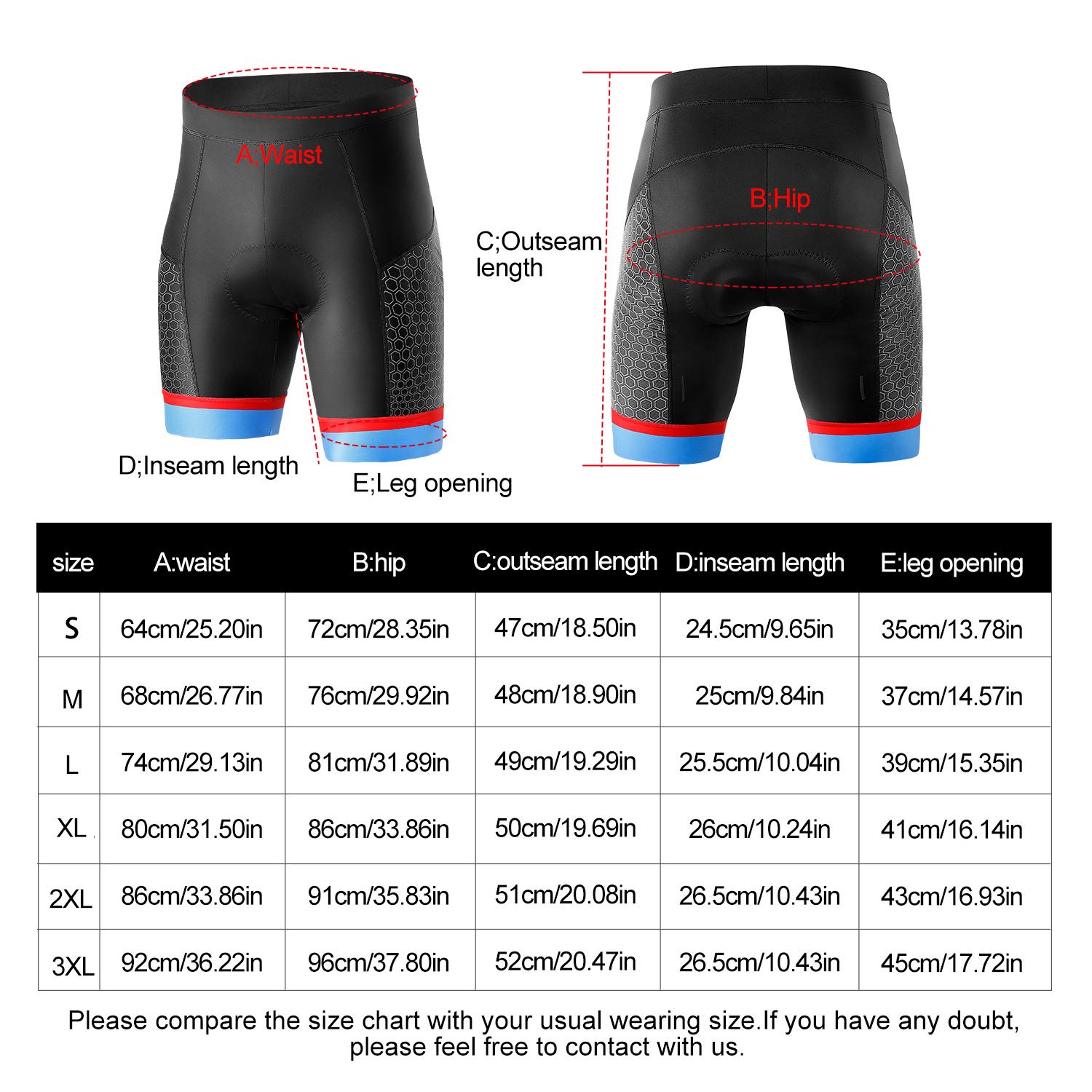 INBIKE Bike Shorts Men with Padding Bicycle Cycling Chamois Pants Tights 3D Padded Cycle Rider Biking Clothing Blue Large