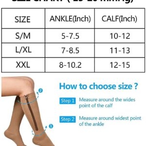 LighSele 2 Pairs Zipper Compression Socks 15-20 mmHg for Men Women, Open Toe