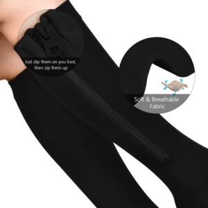 LighSele 2 Pairs Zipper Compression Socks 15-20 mmHg for Men Women, Open Toe