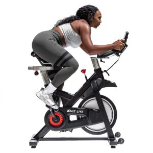 kouz live cycling exercise bikes indoor stationary bike for home workout, cycle bike with quiet belt drive & professional seat & ipad mount