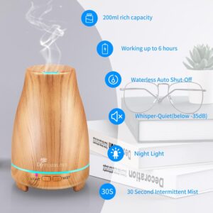 Diffuserlove Essential Oil Diffuser 200ML Aroma Diffuser Mist Humidifiers with 7 Color LED Lights, Auto Shut-Off Function for Bedroom Office Room House