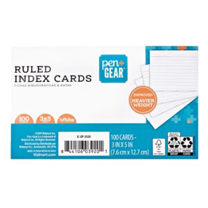 pen + gear ruled index cards, 3" x 5", 100 count