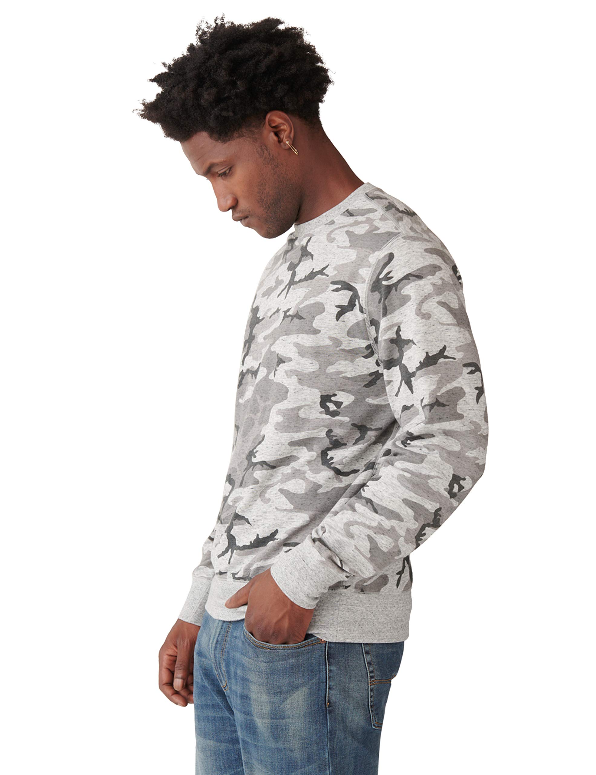 Lucky Brand Men's Long Sleeve Crew Neck Sweatshirt, Grey Camo, S