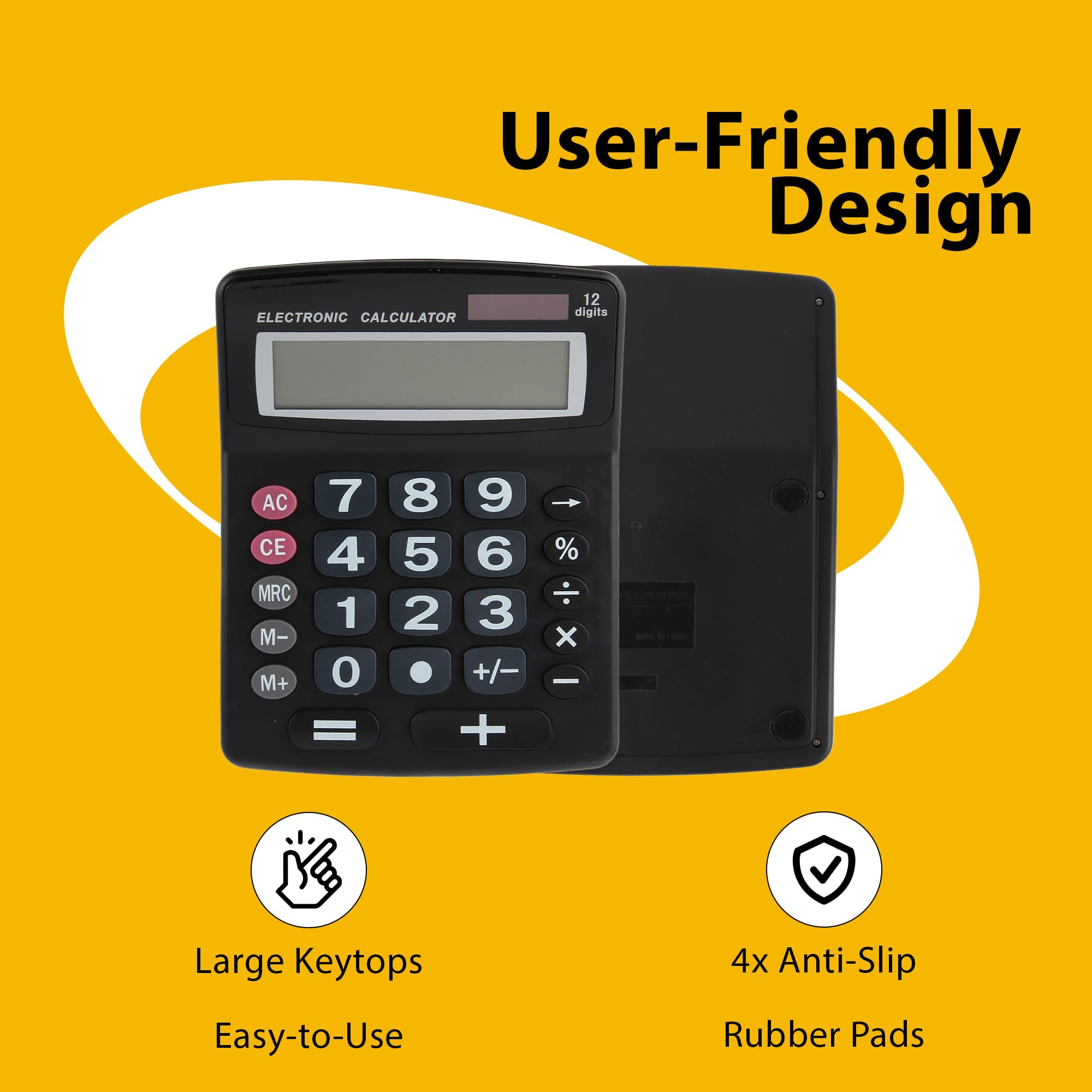 Lily' Home Jumbo 12 Digit with Solar Power, Large LCD Display - Desktop Calculator, Dual Power, Large Button Design, Battery Operation, Easy-to-Read Tilted, for Home, Office, School, Class & Business