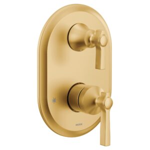 moen uts2411bg flara m-core 3-series 2-handle shower trim with integrated transfer valve, valve required, brushed gold