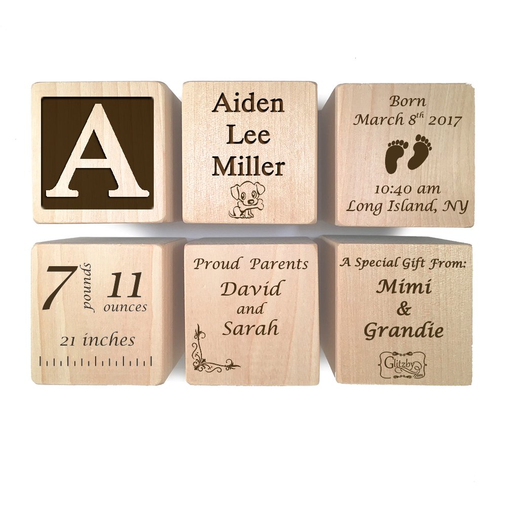 Baby Block Gift for Newborn Boy or Girl - Personalized Birth Announcement Wood Wooden Block New Baby Gifts Custom Item by Glitzby