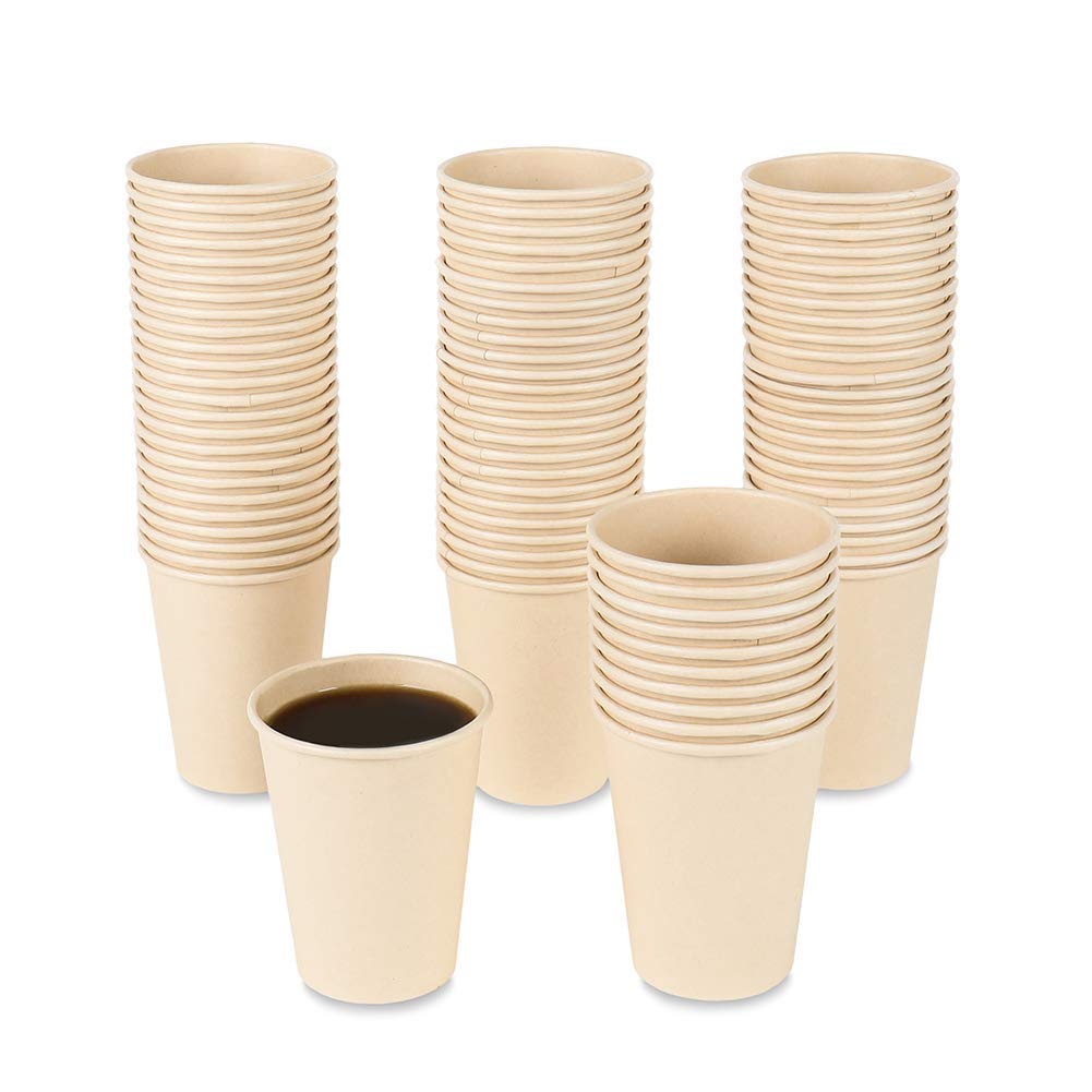 JAYEEY Disposable Coffee Cups Bamboo Paper Cups Coffee Cups, Brown Hot Cups 120 Count 10 OZ Water cups