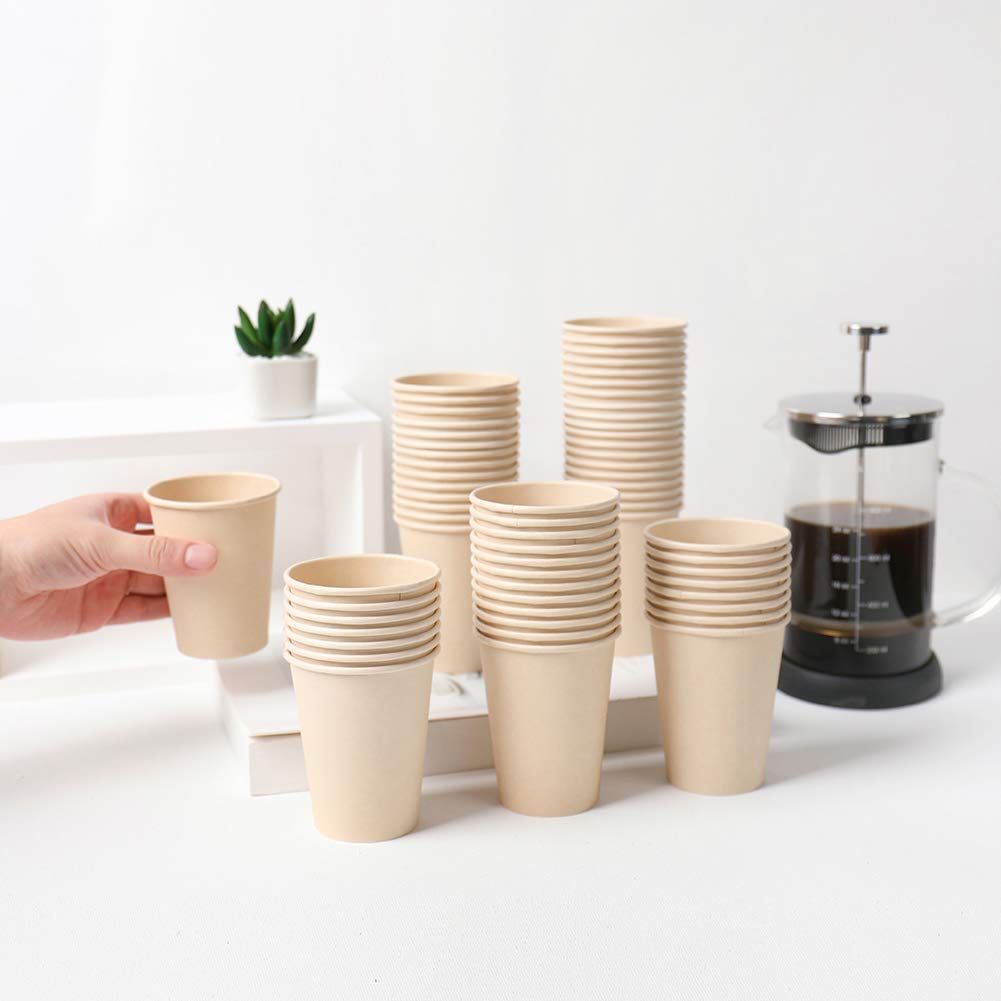 JAYEEY Disposable Coffee Cups Bamboo Paper Cups Coffee Cups, Brown Hot Cups 120 Count 10 OZ Water cups