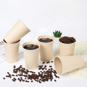 JAYEEY Disposable Coffee Cups Bamboo Paper Cups Coffee Cups, Brown Hot Cups 120 Count 10 OZ Water cups