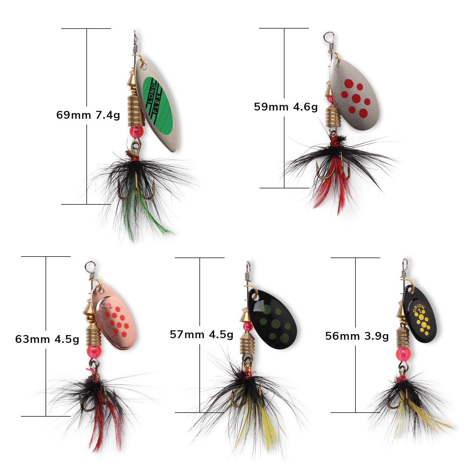 10pcs Fishing Lure Spinnerbait, Bass Trout Salmon Hard Metal Spinner Baits Kit with Tackle Boxes