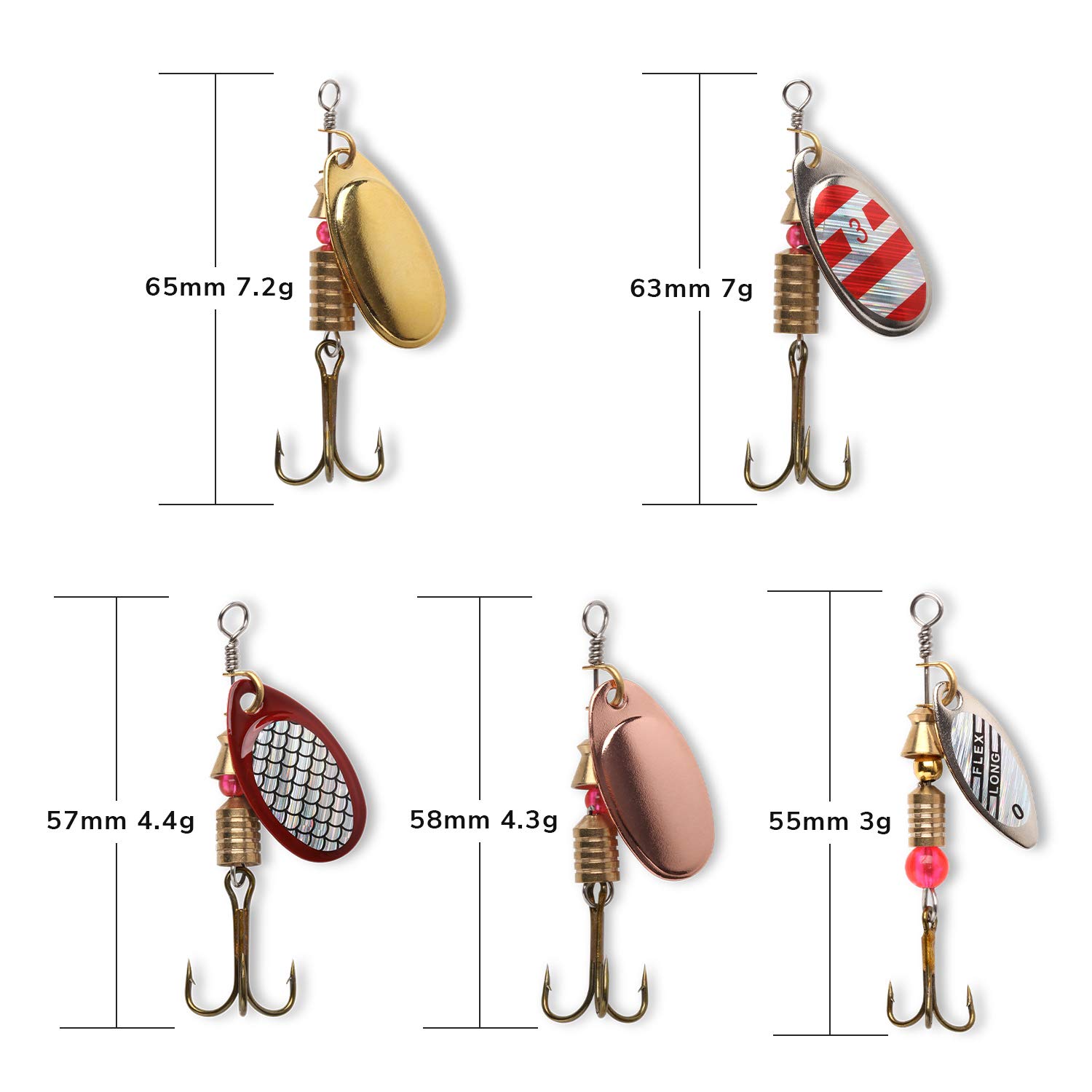 10pcs Fishing Lure Spinnerbait, Bass Trout Salmon Hard Metal Spinner Baits Kit with Tackle Boxes