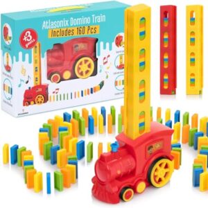 160 Domino Train Set Boys Girls Birthday Gift Toy Creative for Ages 3 4 5 6 7 8 9 10 Montessori Domino Machine Automatic Rally Setter auto Block Toys Experience Laying Stacker Game Colorful Tracks