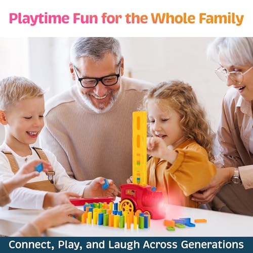 160 Domino Train Set Boys Girls Birthday Gift Toy Creative for Ages 3 4 5 6 7 8 9 10 Montessori Domino Machine Automatic Rally Setter auto Block Toys Experience Laying Stacker Game Colorful Tracks