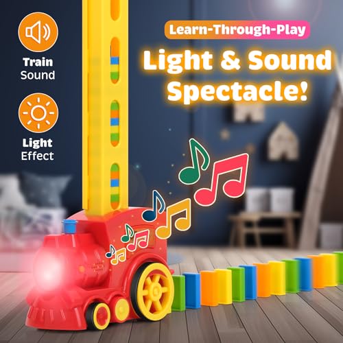 160 Domino Train Set Boys Girls Birthday Gift Toy Creative for Ages 3 4 5 6 7 8 9 10 Montessori Domino Machine Automatic Rally Setter auto Block Toys Experience Laying Stacker Game Colorful Tracks