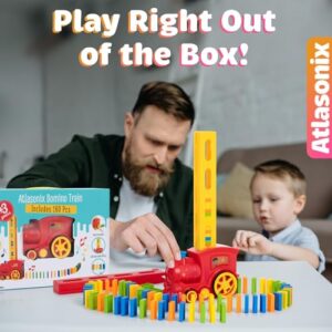 160 Domino Train Set Boys Girls Birthday Gift Toy Creative for Ages 3 4 5 6 7 8 9 10 Montessori Domino Machine Automatic Rally Setter auto Block Toys Experience Laying Stacker Game Colorful Tracks