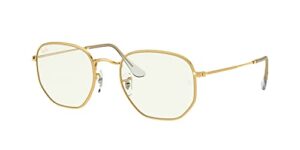 ray-ban rb3548 hexagonal glasses, legend gold/clear blue light filtering, 51 mm