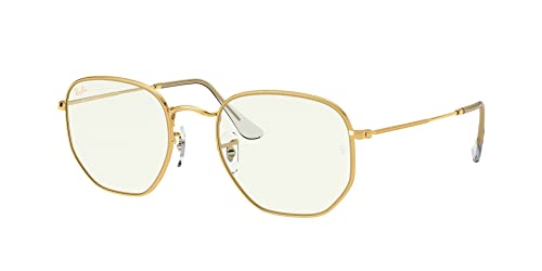 Ray-Ban RB3548 Hexagonal Glasses, Legend Gold/Clear Blue Light Filtering, 51 mm