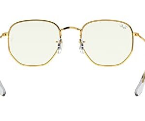 Ray-Ban RB3548 Hexagonal Glasses, Legend Gold/Clear Blue Light Filtering, 51 mm