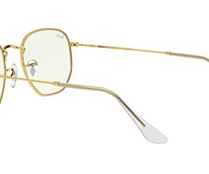 Ray-Ban RB3548 Hexagonal Glasses, Legend Gold/Clear Blue Light Filtering, 51 mm