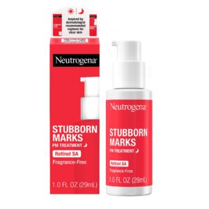 neutrogena stubborn marks pm treatment with retinol sa, face-exfoliating treatment to help reverse the look of post-acne marks & uneven skin tone, oil-free, non-comedogenic, pm treatment, unscented, 1.0 fl oz