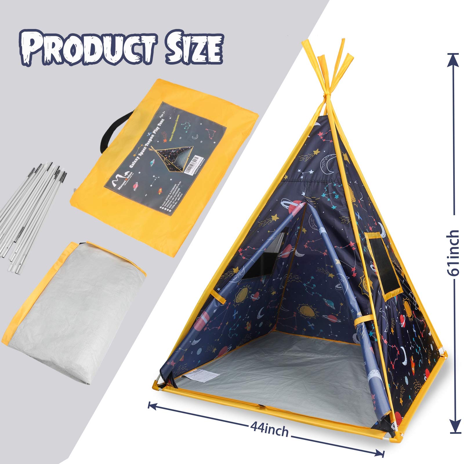 MountRhino Kids Teepee Tent -44”x44”x61” Large Happy Hut Galaxy Space Kids Tent, Indoor Outdoor Playhouse Tents for Boys and Girls,Kids Indian Teepee Play Tent,Perfect Kid’s Gift